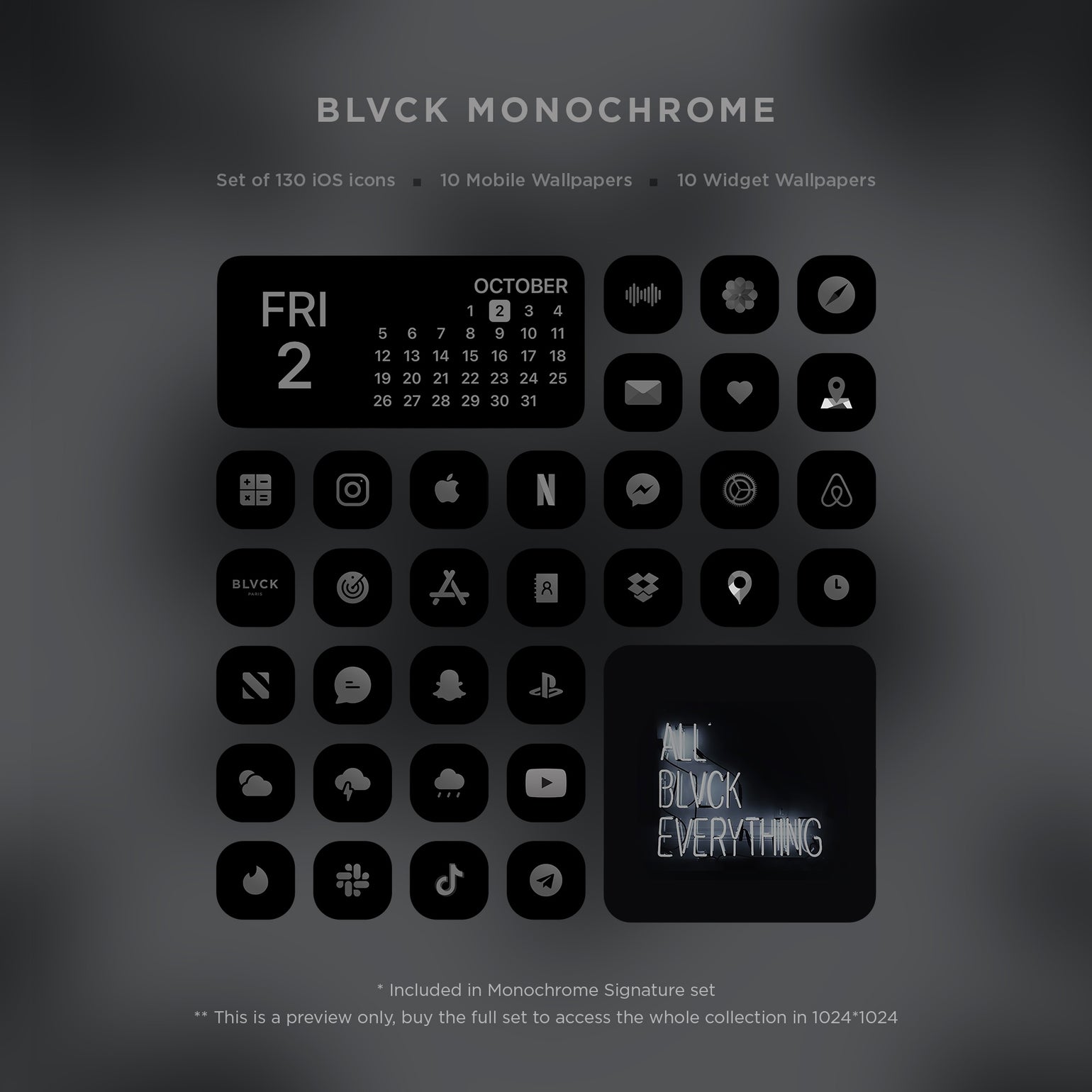 Black Aesthetic iOS14 Icons Set | Blvck Paris